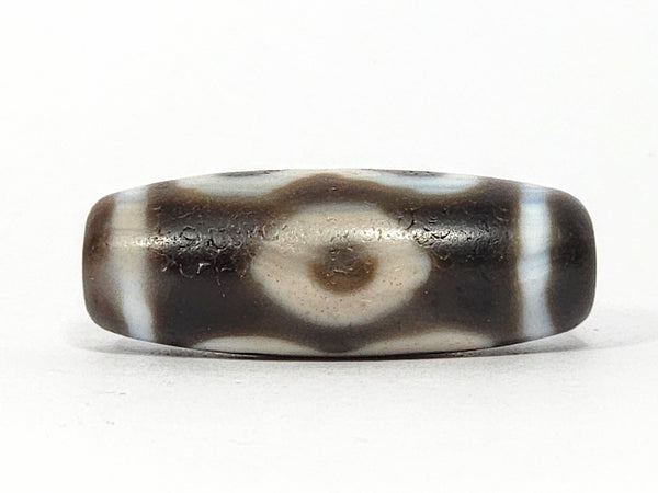 Antique Double Bat & Two Eye Motif Tibetan Dzi Bead (060725) with Bloo ...