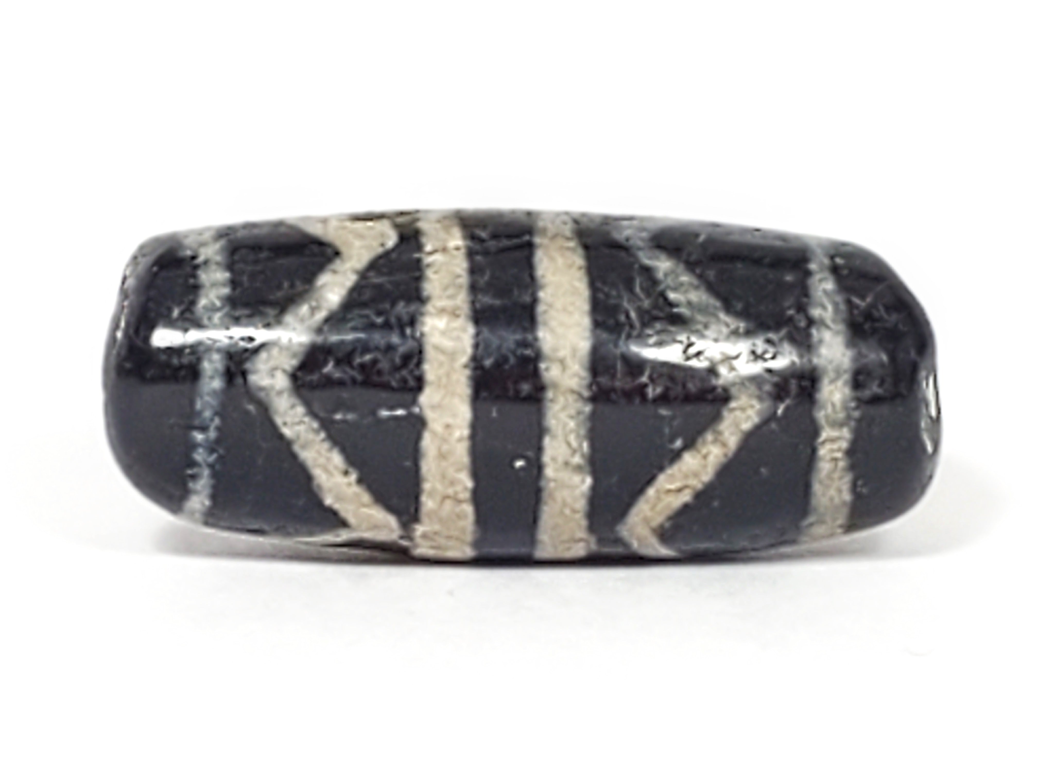 Ancient Double Tiger Tooth Motif Dzi Bead With Calcification - Ancient ...